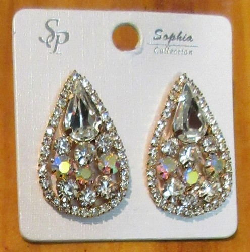 new SOPHIA COLLECTION gold tone IRIDESCENT RHINESTONE BIG TEARDROP drop ...