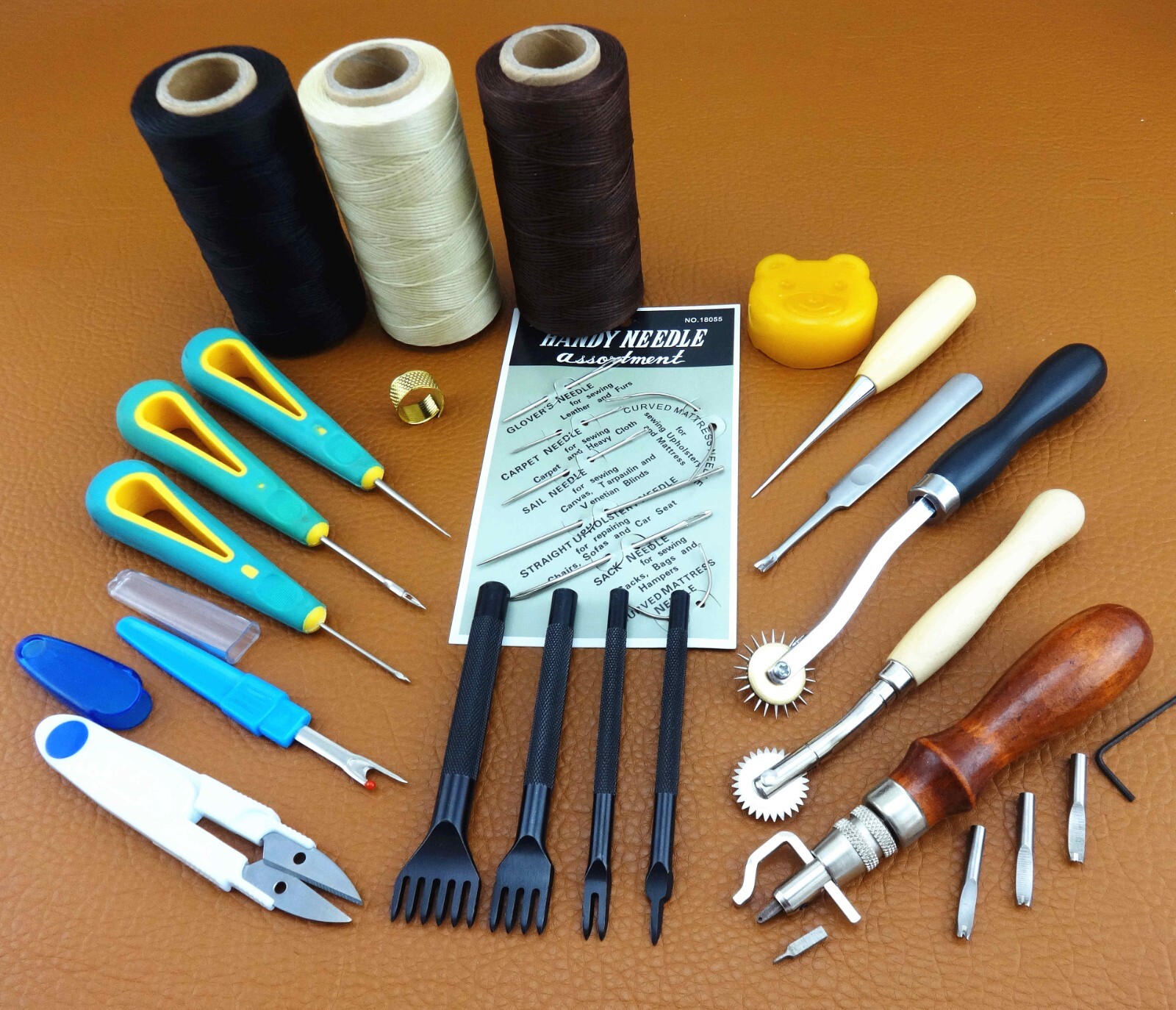 20pc Leather Craft Sew Stitch Groover Thread Needle Awl Scissors Cutter ...