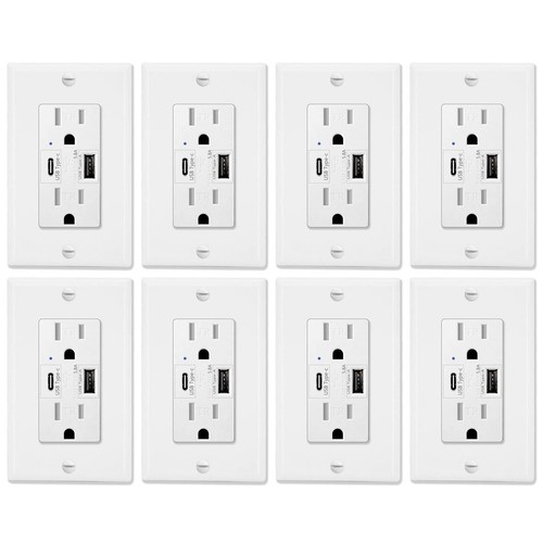 USB Wall Outlet Receptacle 5.8A TypeC/A TR UL w/Wall Plate for iPhone ...