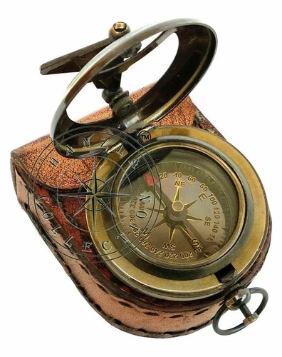 Vintage Brass Compass Navigating Instrument With Leather Case , Hiking Gift | eBay