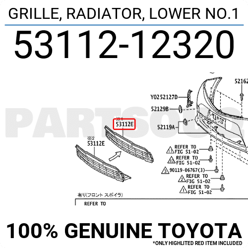 5311212320 Genuine Toyota GRILLE, RADIATOR, LOWER NO.1 53112-12320 | eBay
