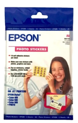 Epson Photo Inkjet Glossy Stickers Paper 5 Sheets A6 4.1x5.8" 80 ...