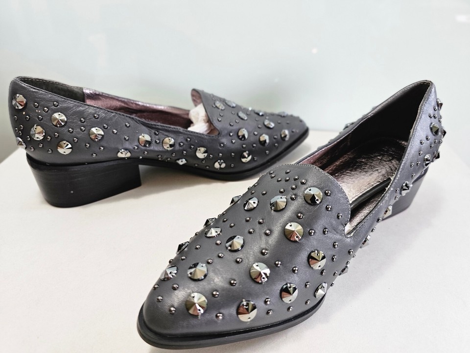 New ADRIANNA PAPELL Women's Size 6 GRAY Kid Leather Loafer Pump Heel ...