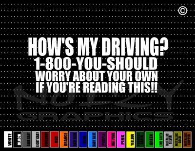 Hows My Driving 1-800 Funny Cute Family Road Rage Car Decal Window ...