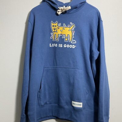 Life is Good Rocket Dog Christmas Lights Large Hoodie Blue Pullover | eBay