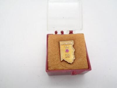 RARE Arlington VA Virginia 20 Year LGB 1/10 10k Gold Service Pin w/ Gem ...