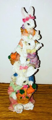 Vintage Resin Rabbit Bunny Easter Figurine Holiday Decoration Stacked ...