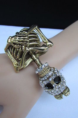 Women Bracelet Fashion Gold Bling Skeleton Jewelry Halloween Cuff Skull ...