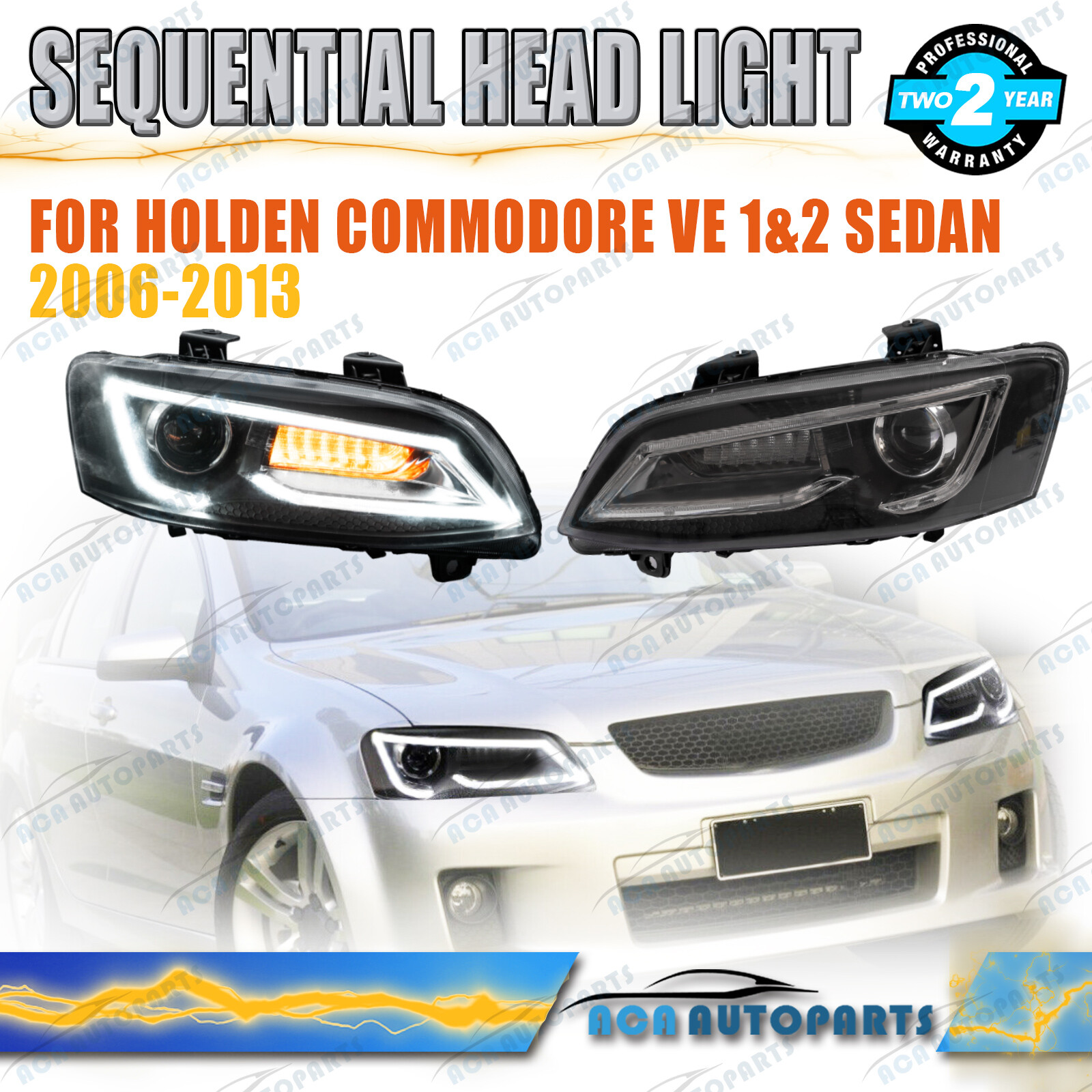BLACK LED For Holedn VE SERIES 2 SS SV6 VE HEADLIGHTS SEDAN WAGON UTE ...