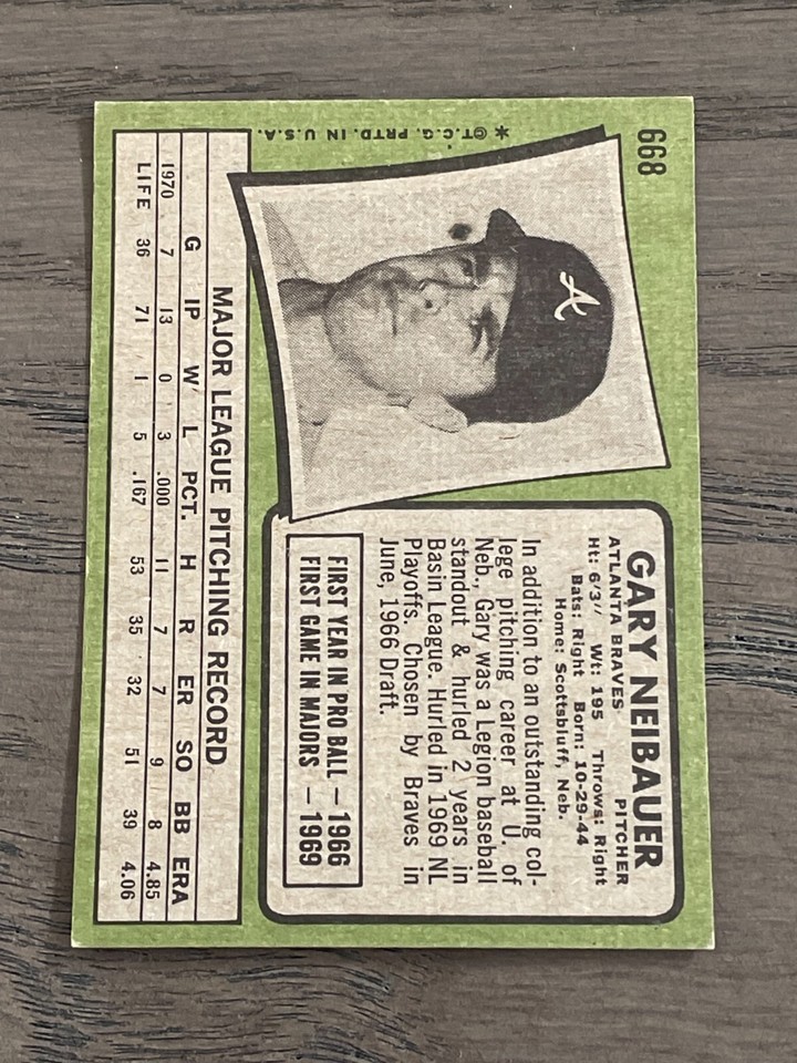 1971 Topps Gary Neibauer #668 Atlanta Braves | eBay