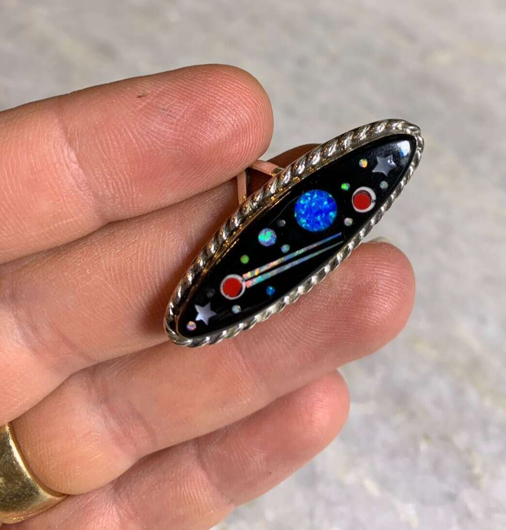 Sterling Silver Womens Inlay Ring Cosmic Star Moon Planet Space Galaxy ...