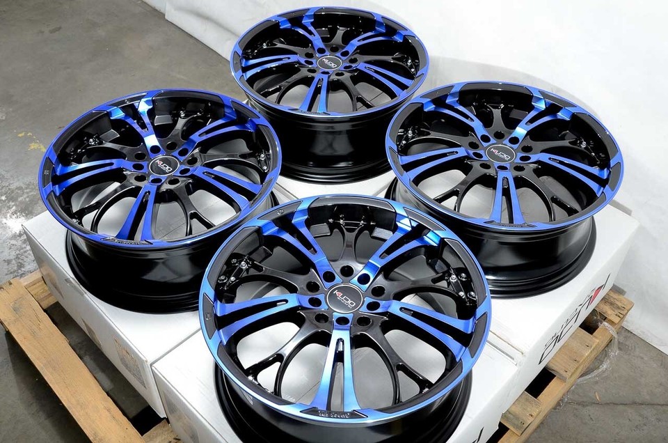 17x7 Black Blue Rims Wheels 5 Lugs Toyota Rav4 Sienna VW Beetle Jetta ...