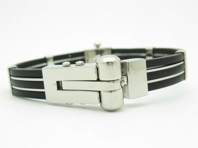 Stainless Steel Black Rubber Hand Cuff Design Bangle Bracelet New Gift ...