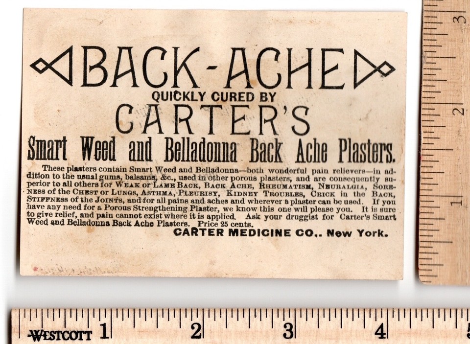 Medicinal Pharmaceutical CARTERS BACKACHE PLASTERS Child to "Dran Pa ...