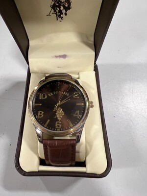 U.S. Polo Assn. Classic Men's USC50167 Gold-Tone Watch with Brown Band ...