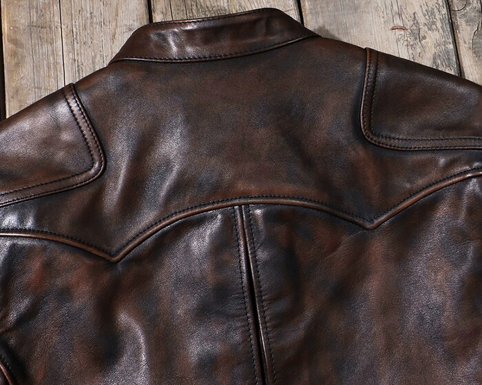 Mens Horsehide Tea Core Leather Biker Motorcycle Jacket Distressed ...