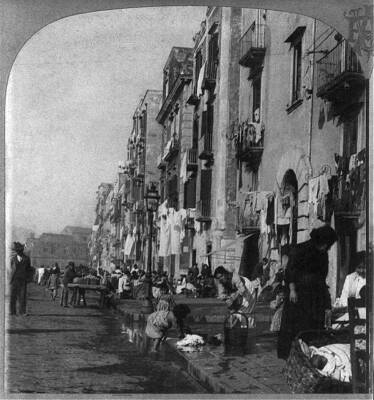 A Street in Naples,Italy,c1904,Slums,Laundry Hanging,People,Balconies ...
