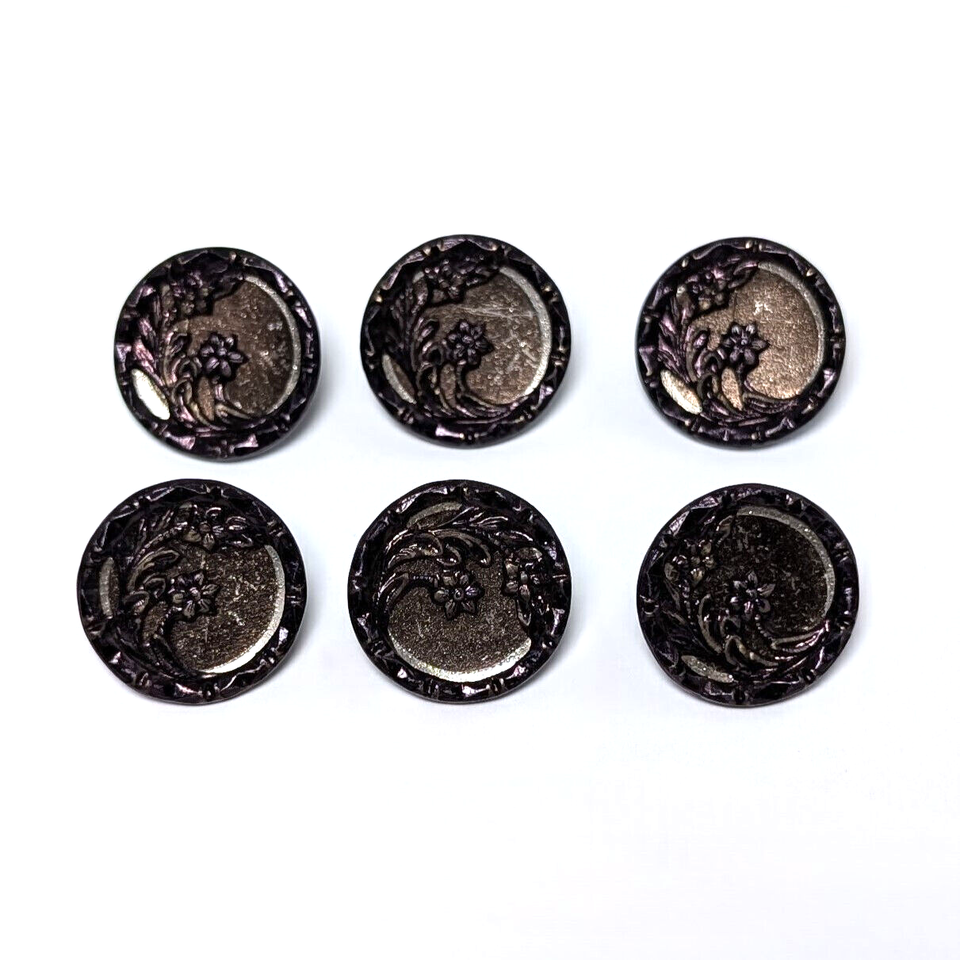 Antique Victorian Metal Picture Buttons Flowers Loop Shank Set Of 6 | eBay