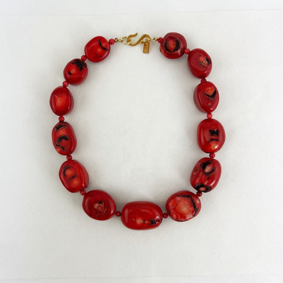 Vintage Kenneth Lane Dyed Red Isididae Lamouroux Bamboo Coral Necklace ...