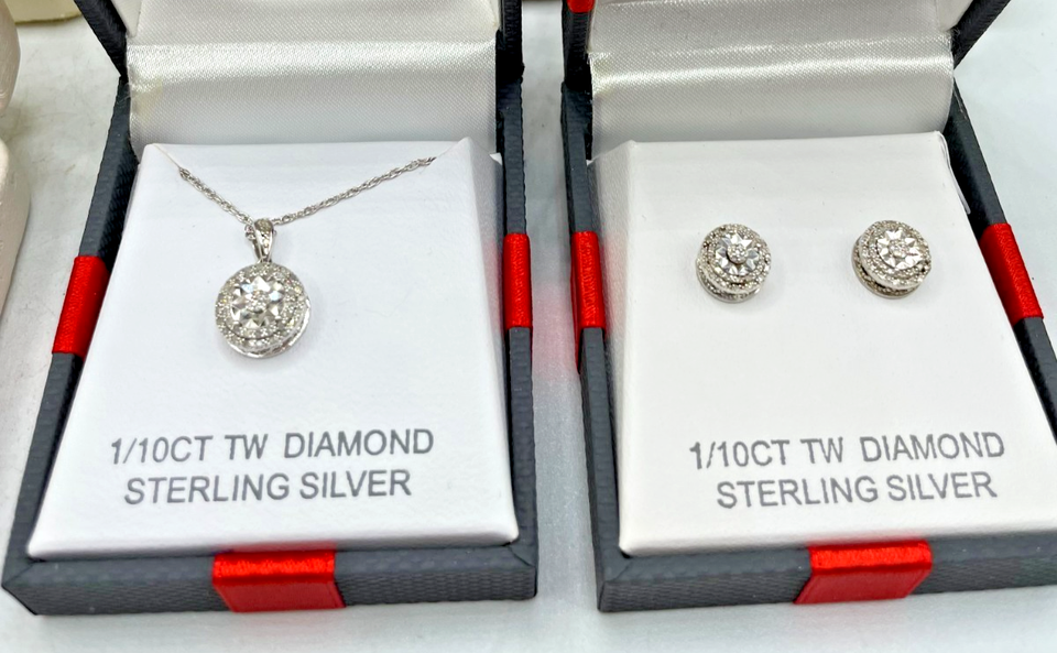 VTG Boxed Jewelry Lot Sterling Silver 18K Gold over Sterling Diamond sets | eBay