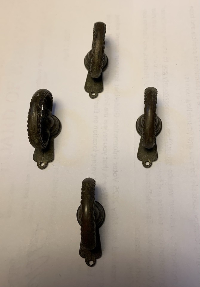 4 Antique MOCK KEY CAST BRASS PULLS Colonial Revival Style 1-1/2” X 1/2 ...