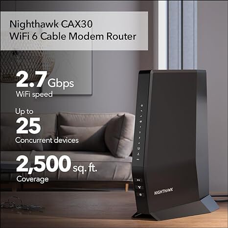 NETGEAR Nighthawk WiFi 6 Cable Modem Router CAX30-100NAR DOCSIS 3.1 ...