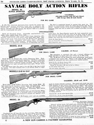 1943 Print Ad of Savage Model 40 Super Sporter, 23D, 23B 23C & 29 Rifle ...