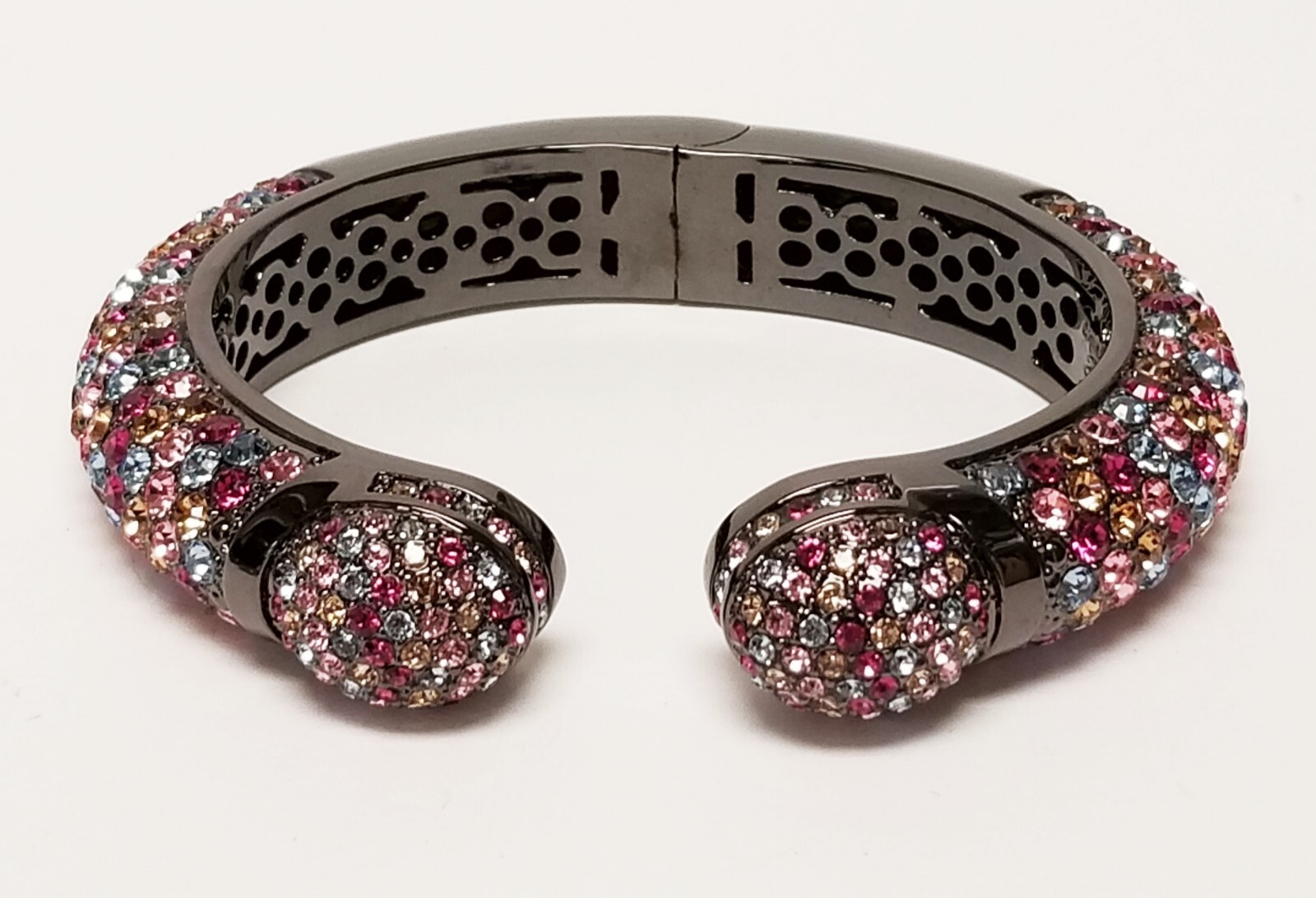 NIB HSN Joan Boyce Silver tone "Kissable" Multicolor Pave Crystal Cuff ...