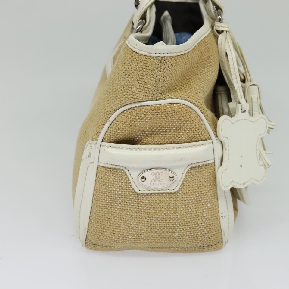 CELINE Hand Bag Straw Leather Beige Silver Auth 122443 | eBay