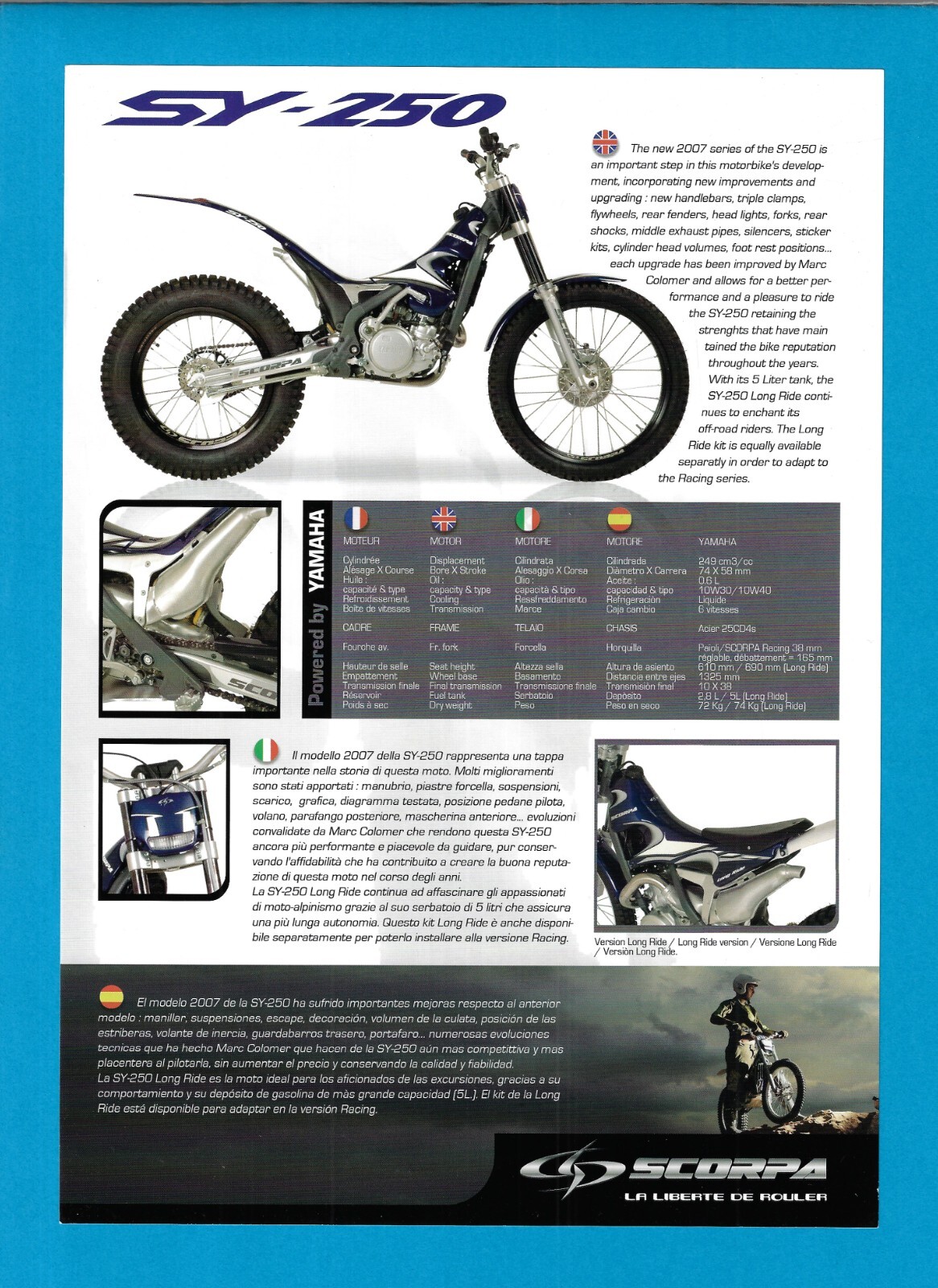SCORPA SY-250 YAMAHA POWERED MOTORCYCLE FLYER TYPE BROCHURE 2007 | eBay