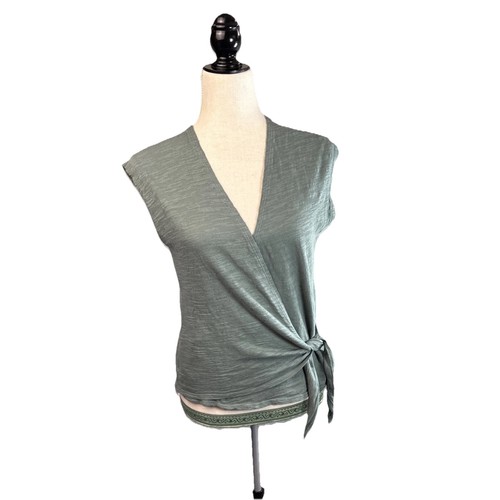Lilla P Wrap Top Tie Tank S Sage Green Cap Sleeve 100% Cotton ...
