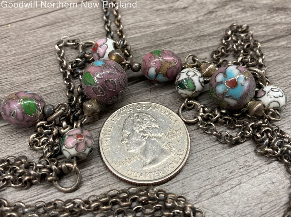 Unmarked Tests Sterling Silver Layered Cloisonne Beads Chain Necklace ...