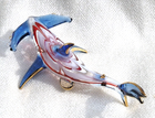 Blue Maroon HAMMERHEAD shark figurine handmade blown glass gold trim 4. ...
