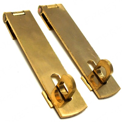 2 x SOLID BRASS HASP & STAPLE 75mm Large Long Door Cupboard Cabinet ...