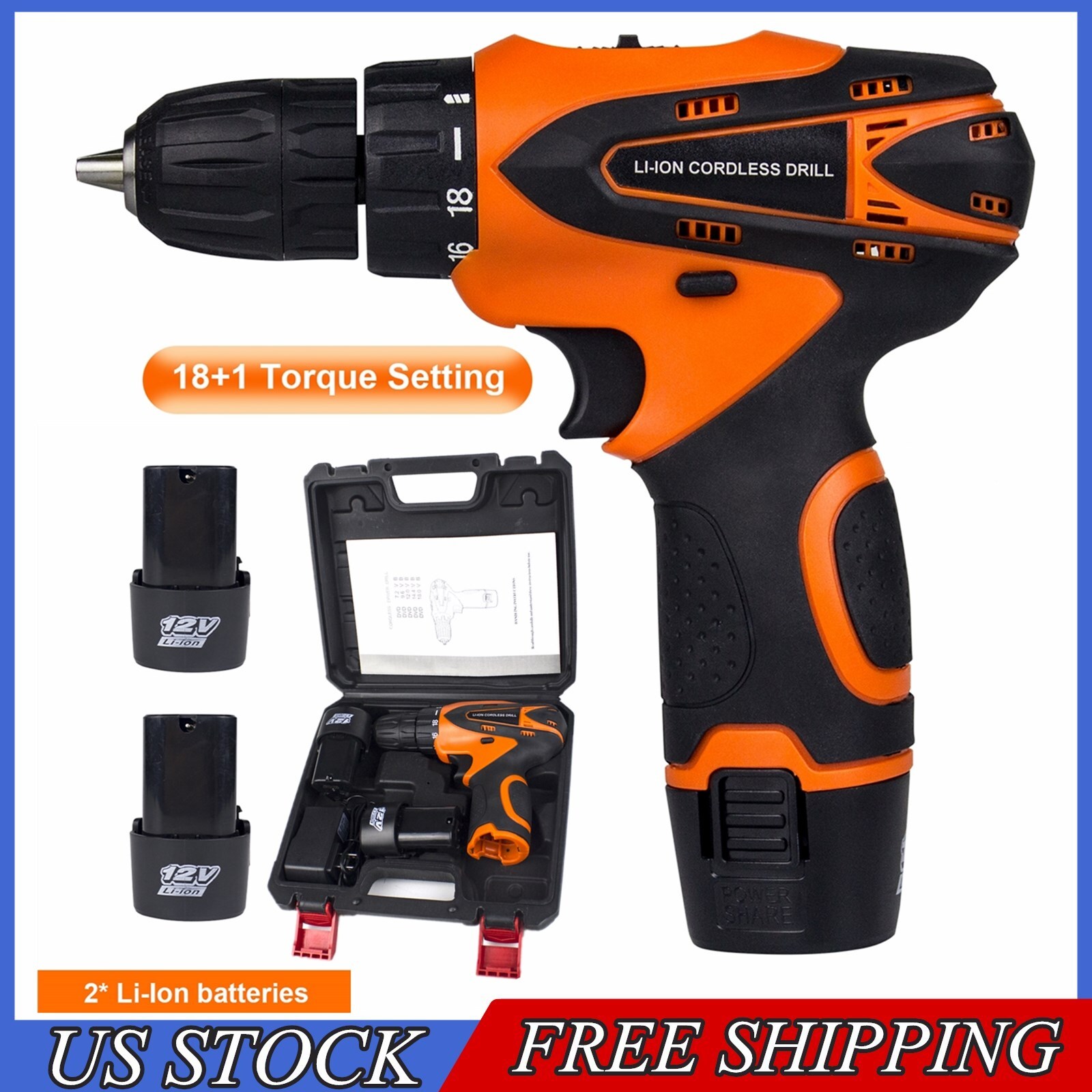 12V Cordless Drill 3/8” Electric Screwdriver Mini Wireless Power Driver ...