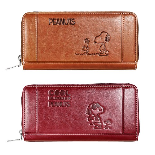 Peanuts Snoopy Zip Around Long Wallet Brown/ Red Synthetic Leather ...