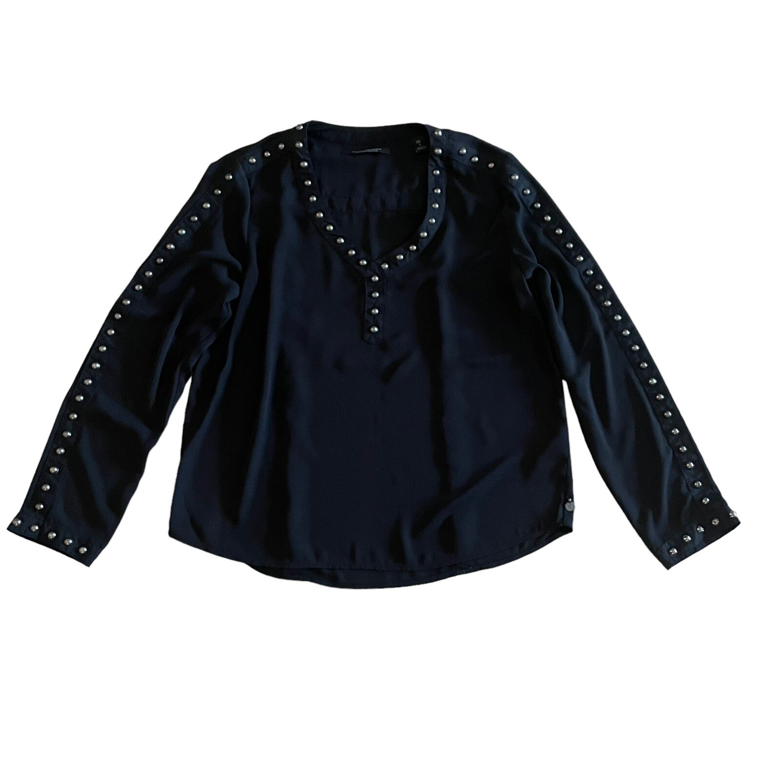Scotch & Soda Maison Scotch Black Studded Top Sz 1 (S/M) L/S Sheer V ...