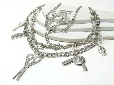 NEW HAIR STYLIST CRYSTAL SCISSORS COMB DRYER BRUSH MIRROR NECKLACE ...