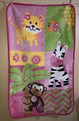 Garanimals Baby Blanket Girl Monkey Safari Jungle Blanket Zebra Plush ...