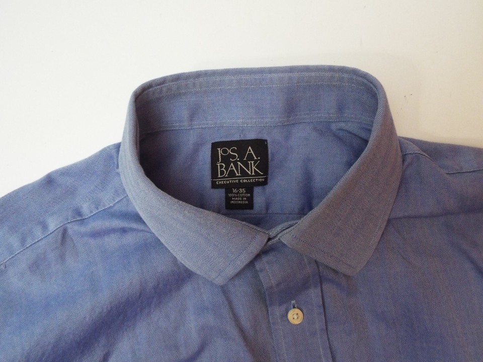 Jos. A. Bank Men's Dress Shirt Size 16x35 Regular Fit 100% Cotton Blue ...
