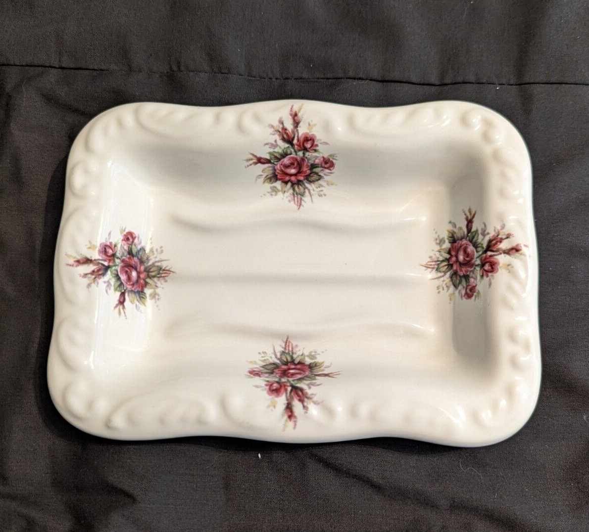 VINTAGE VB Athena Soap Dish Shabby Chic Pink Roses Blue Flower Calif ...