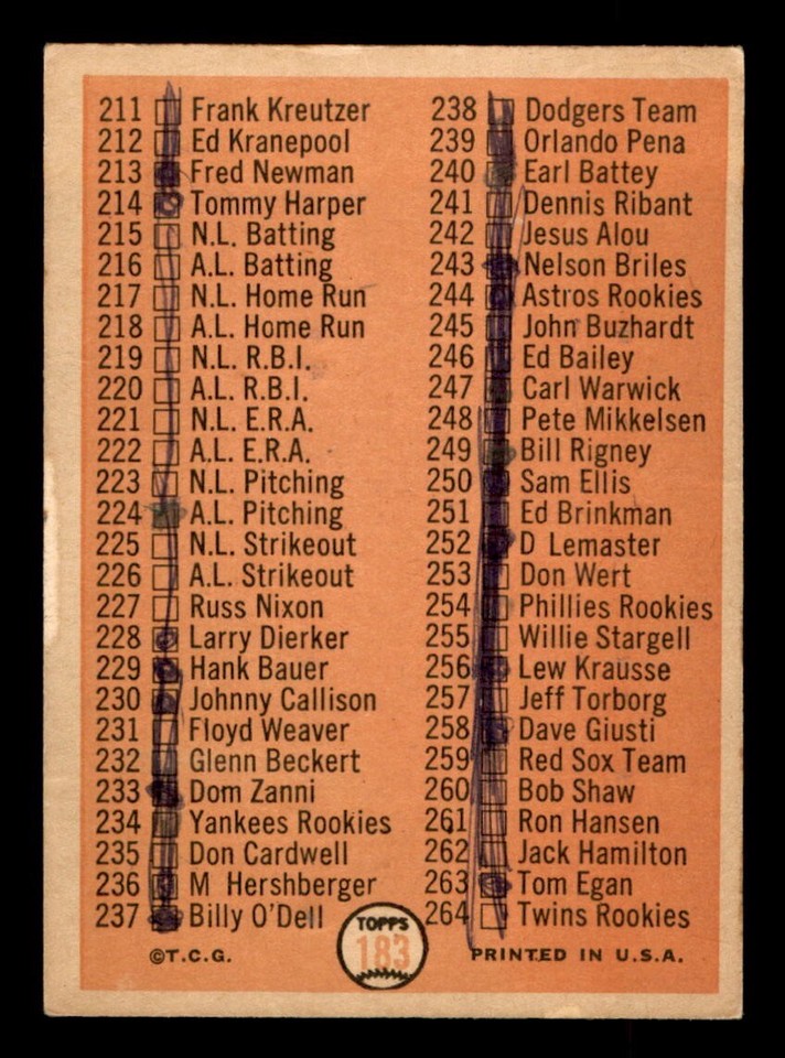 1966 Topps Baseball #183 3rd Series Checklist (177-264) GD *d10 | eBay