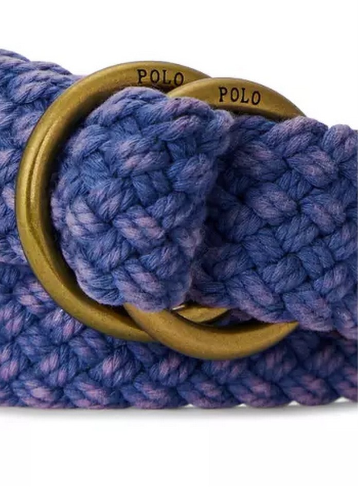Polo Ralph Lauren Men's Leather-Trim Braided Belt D Ring Belt Blue Size ...