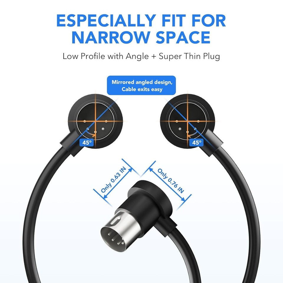 4 Pack Premium Right Angle MIDI Cable 2FT, Low Profile for Saving Space ...