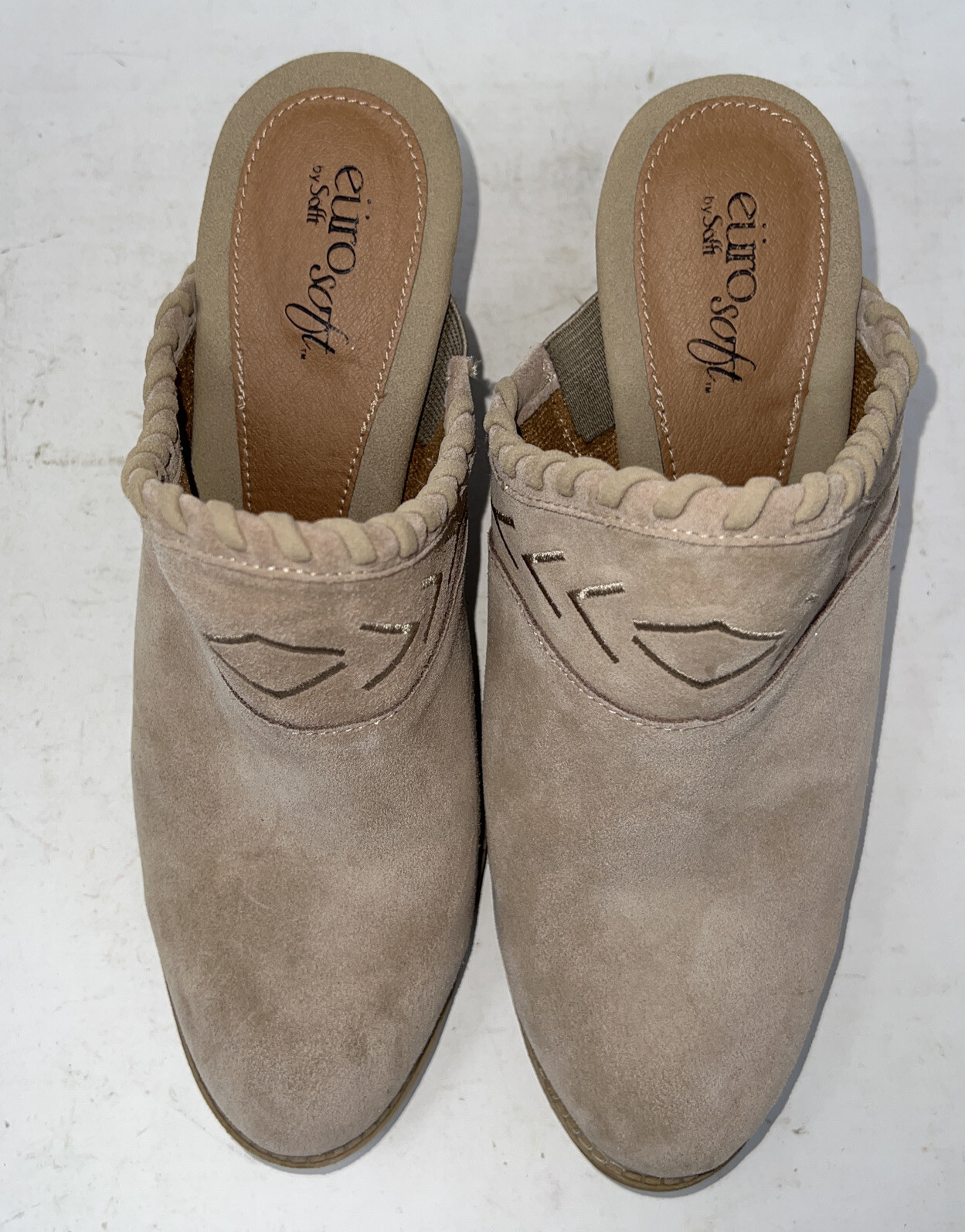 Womens Euro Soft by Sofft Tan Suede "Sandy" Block Heel Mules Clogs Size ...