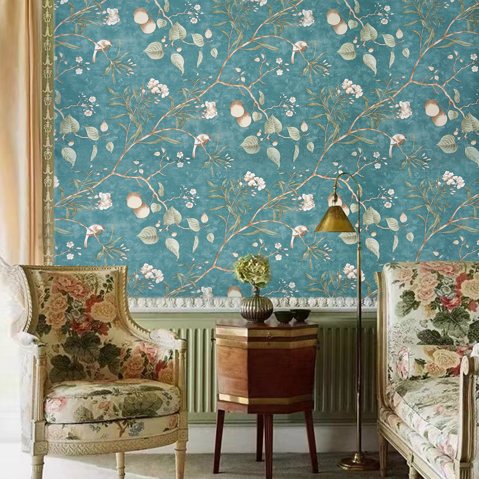 Pastoral Flower Birds Wallpaper Floral Background Wall Paper Cover Home ...