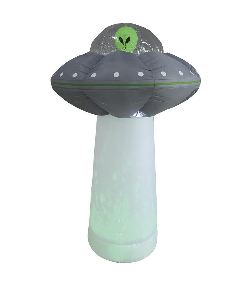 7' Lighted Inflatable Alien UFO w/ Inferno LED Tractor Beam Yard ...