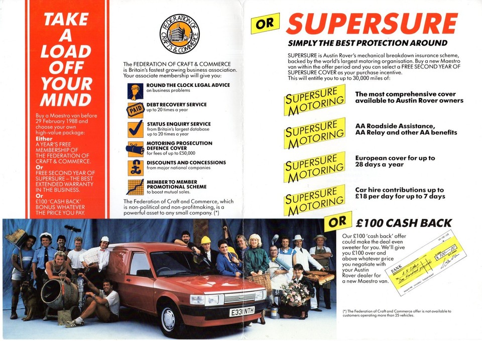 Austin Maestro Van Special Offers 1987-88 UK Market Foldout Sales ...