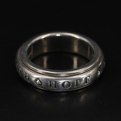 Sterling Silver - DESIGNER 6mm "Faith Hope Love" Spinner Band Ring Size ...