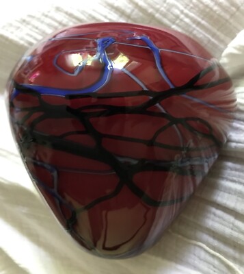 Abstract Murano Style hand blown Blood Red cased Glass Vase - Black ...